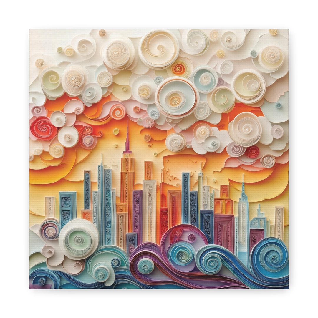 Sunset Skyline, Paper Quilling Artwork of a Radiant Cityscape With ...