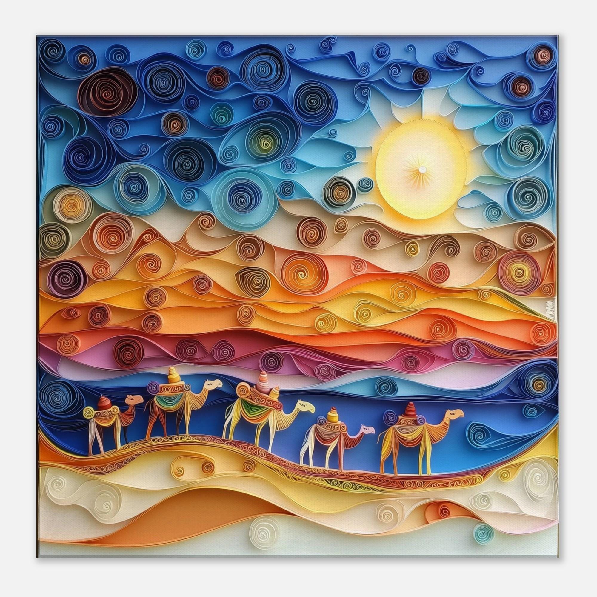 Desert Caravan, Paper Quilling Artwork of Camels in a Vibrant Sunset ...