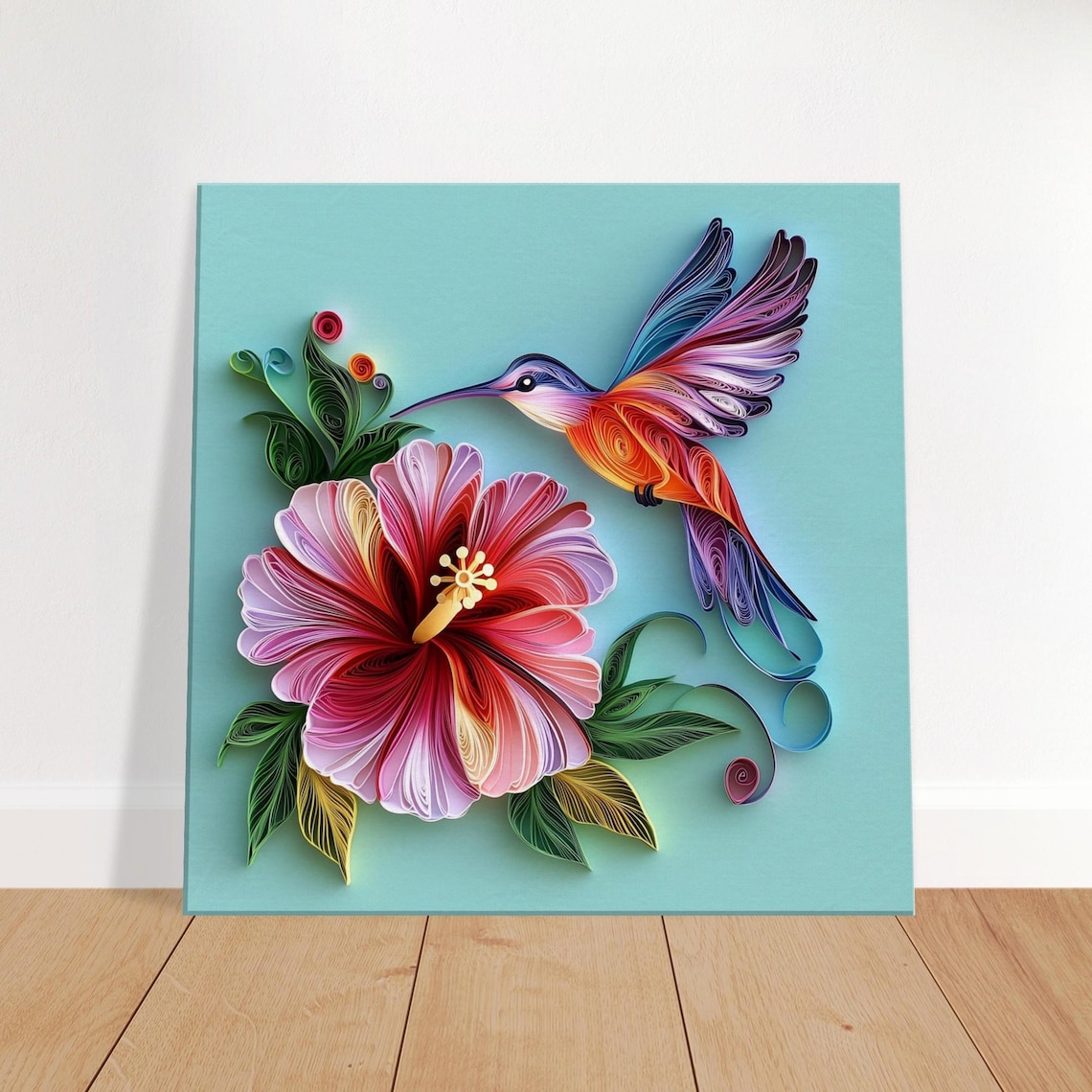 Hummingbird and Hibiscus, Paper Quilling Artwork of a Vibrant ...