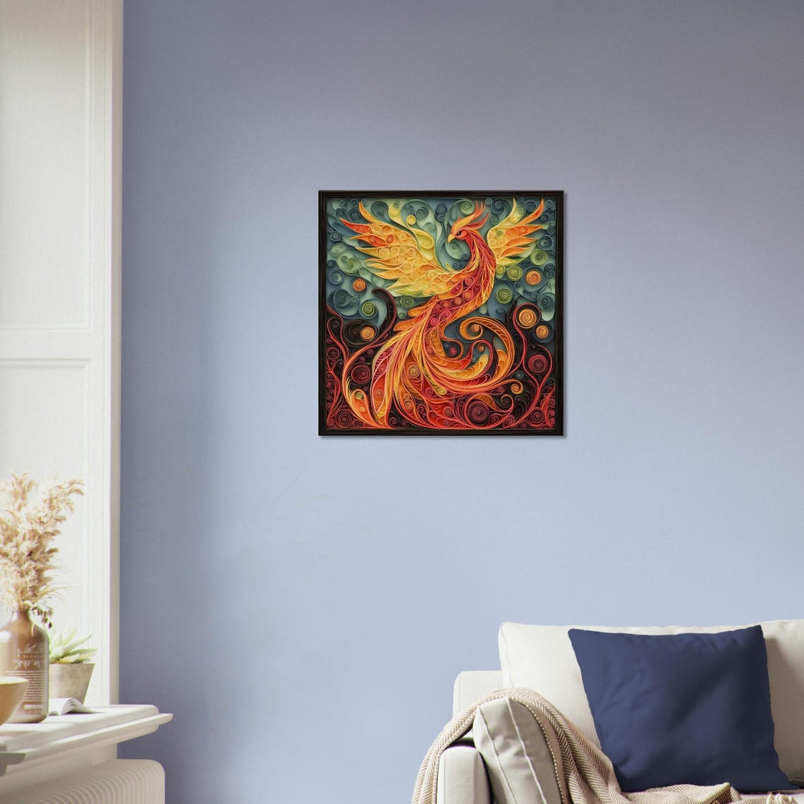 Fiery Phoenix, Paper Quilling Artwork of a Phoenix Rising From the ...