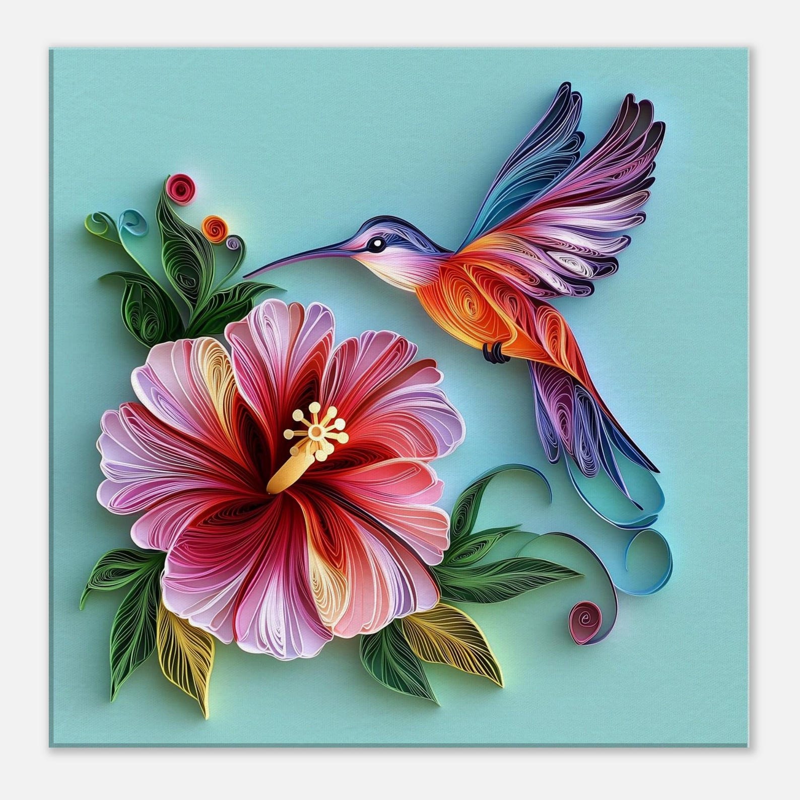 Hummingbird and Hibiscus, Paper Quilling Artwork of a Vibrant ...