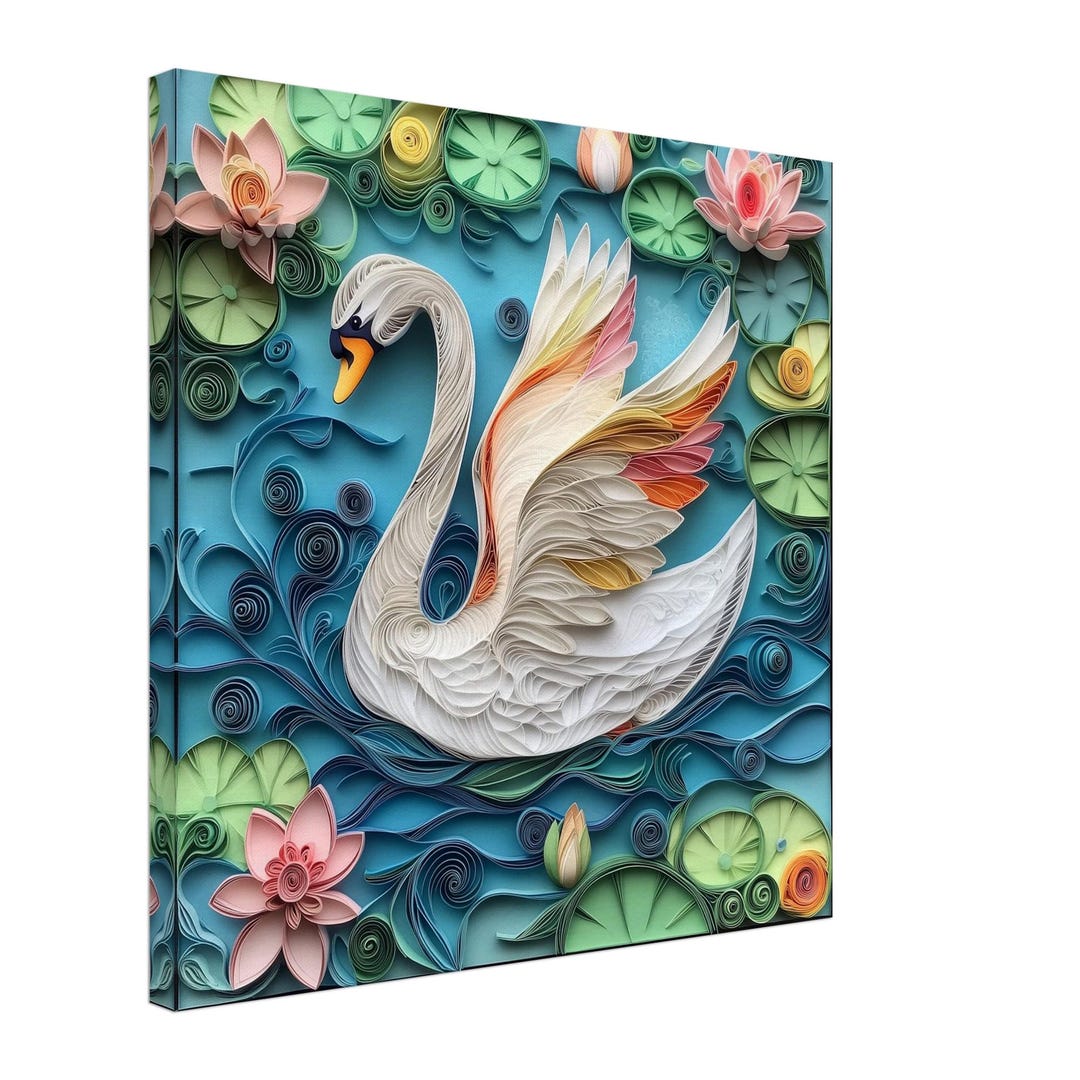 Graceful Swan, Paper Quilling Artwork of a Swan Among Lotus Flowers ...