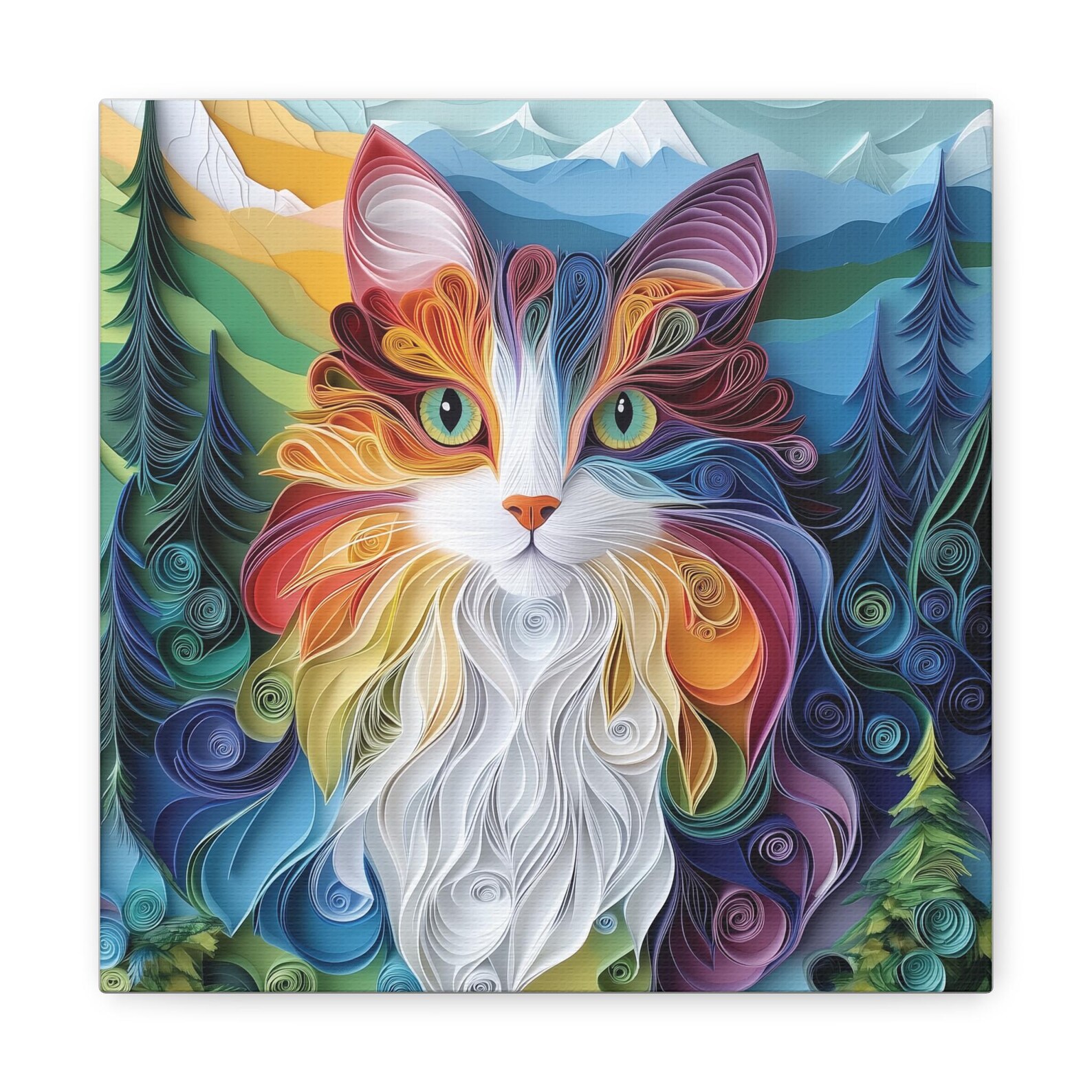 Majestic Cat, Paper Quilling Artwork of a Feline in a Scenic Forest ...