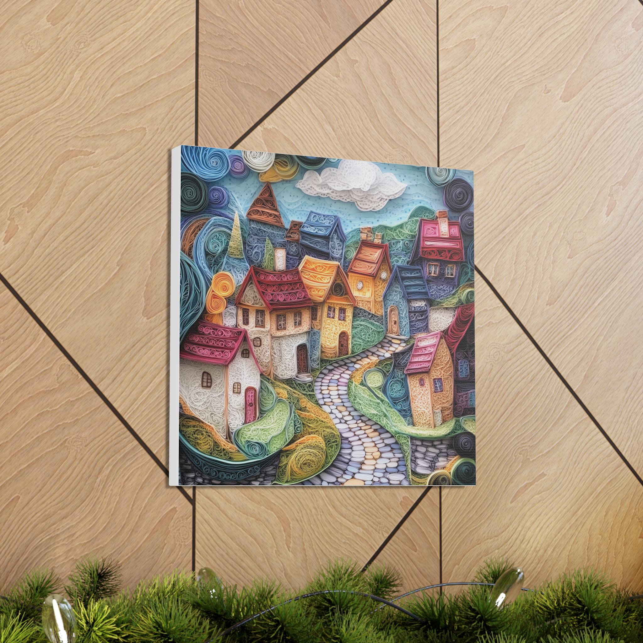 Charming Village Scene, Paper Quilling Artwork of Quaint Cottages and ...