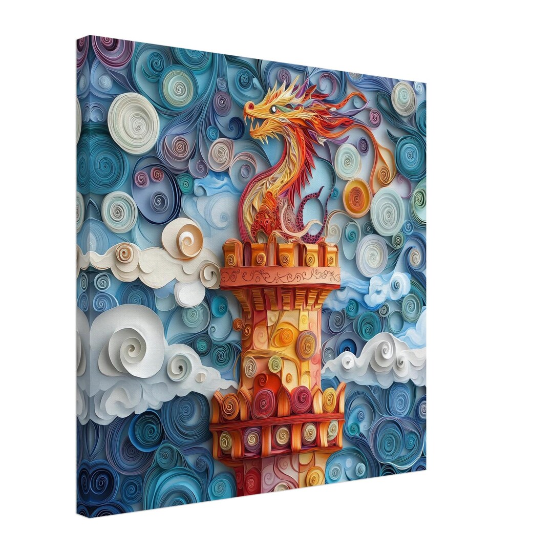 Dragon on Citadel Spire, Paper Quilling Artwork of a Mythical Scene ...