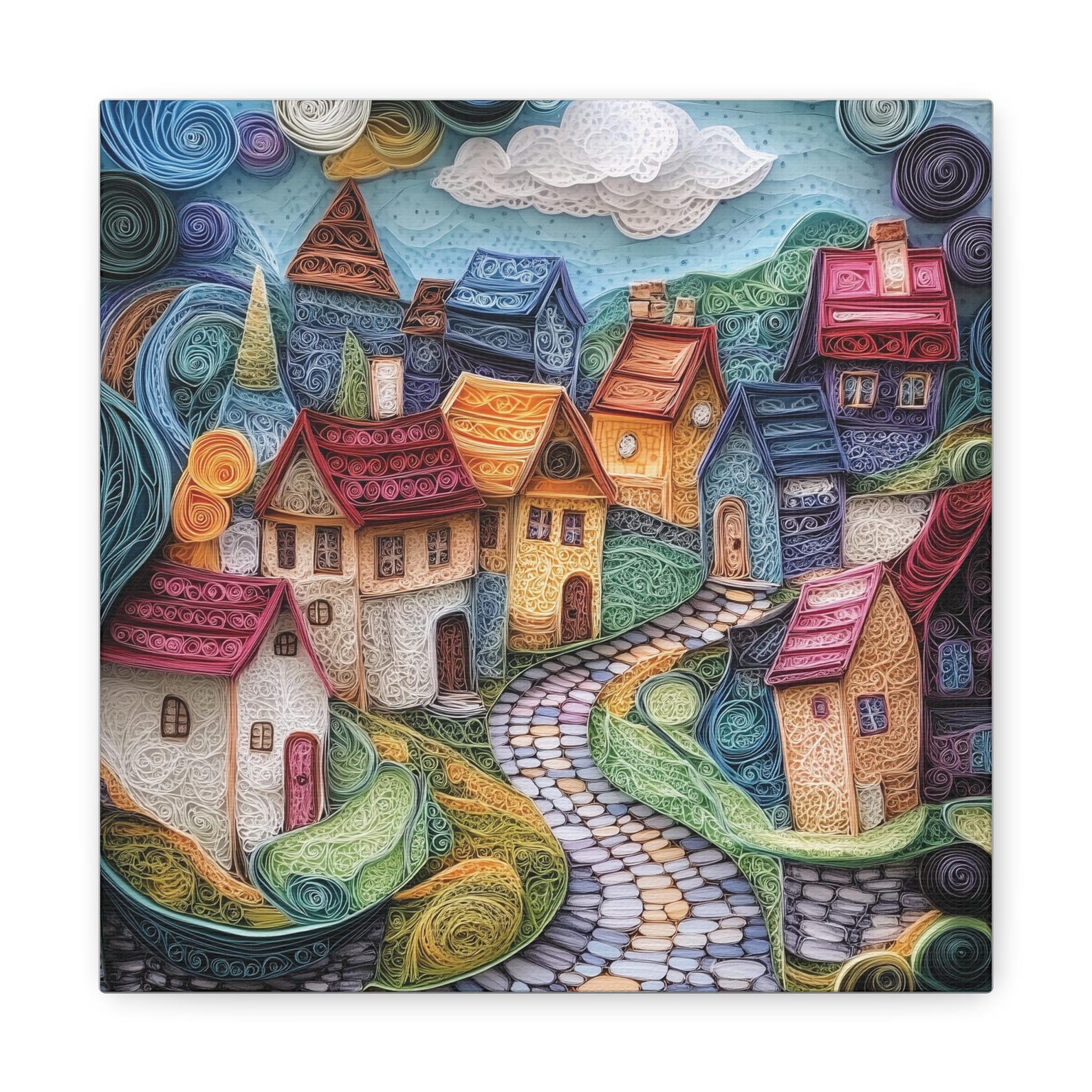 Charming Village Scene, Paper Quilling Artwork of Quaint Cottages and ...