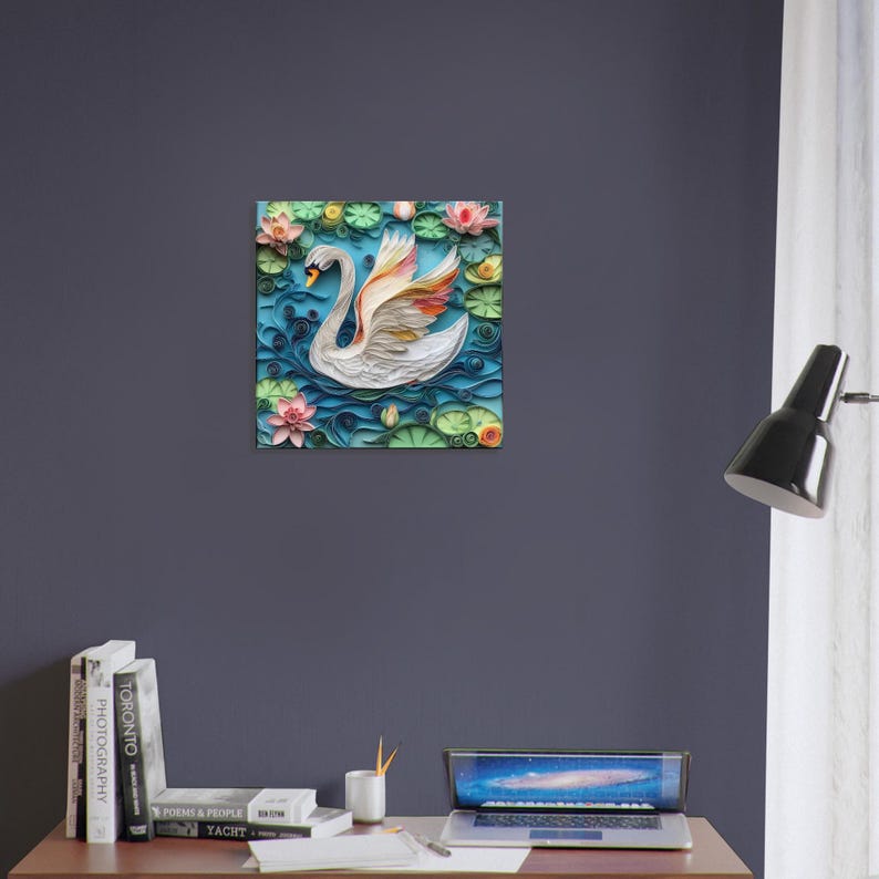 Graceful Swan, Paper Quilling Artwork of a Swan Among Lotus Flowers ...