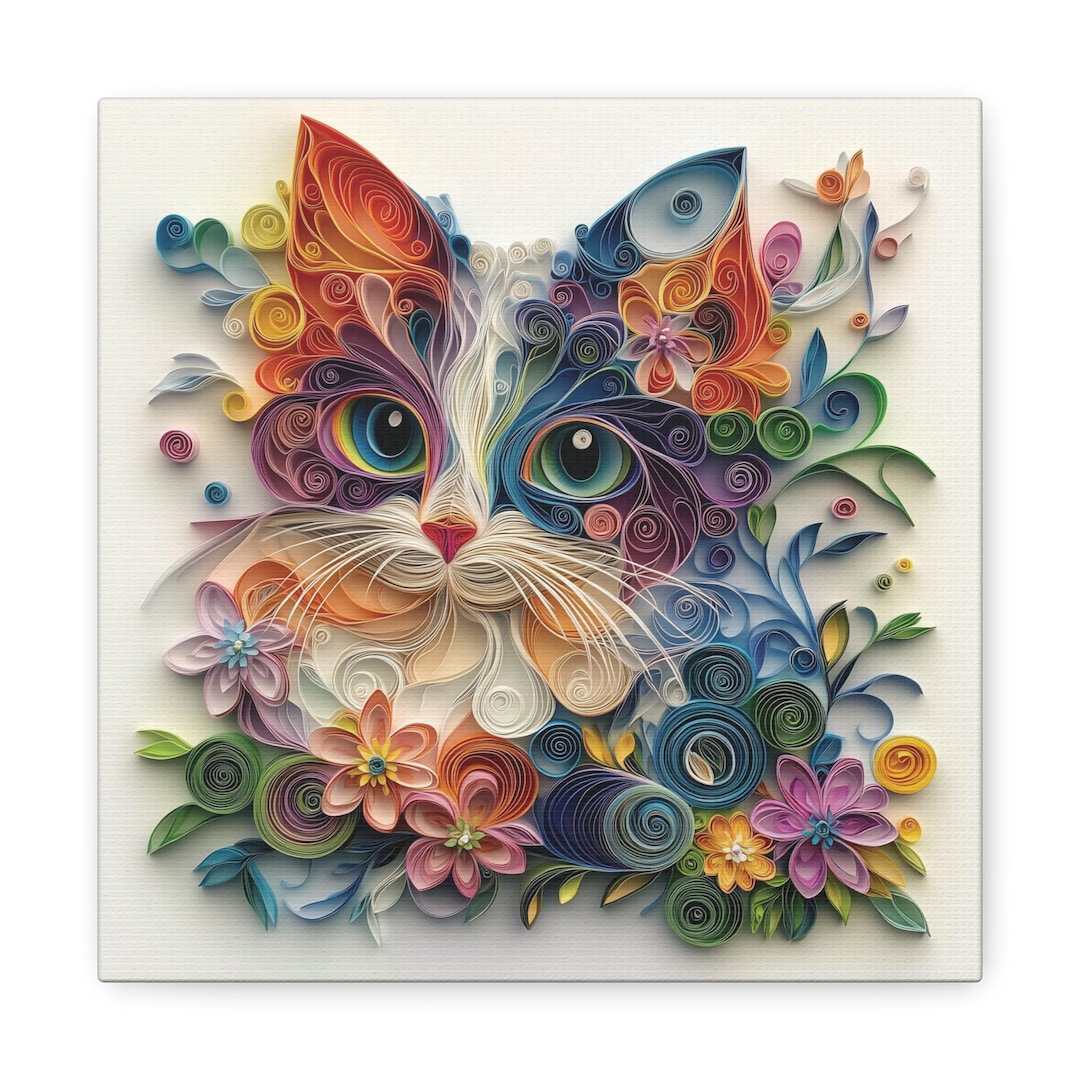 Floral Feline, Paper Quilling Artwork of a Vibrant Cat With Blooming ...