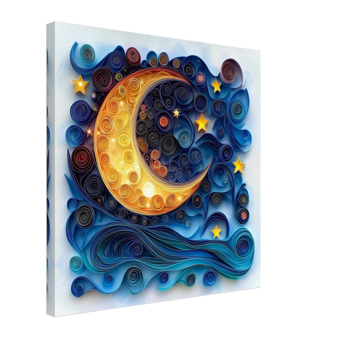 Moonlit Night, Paper Quilling Artwork of a Crescent Moon and Stars ...