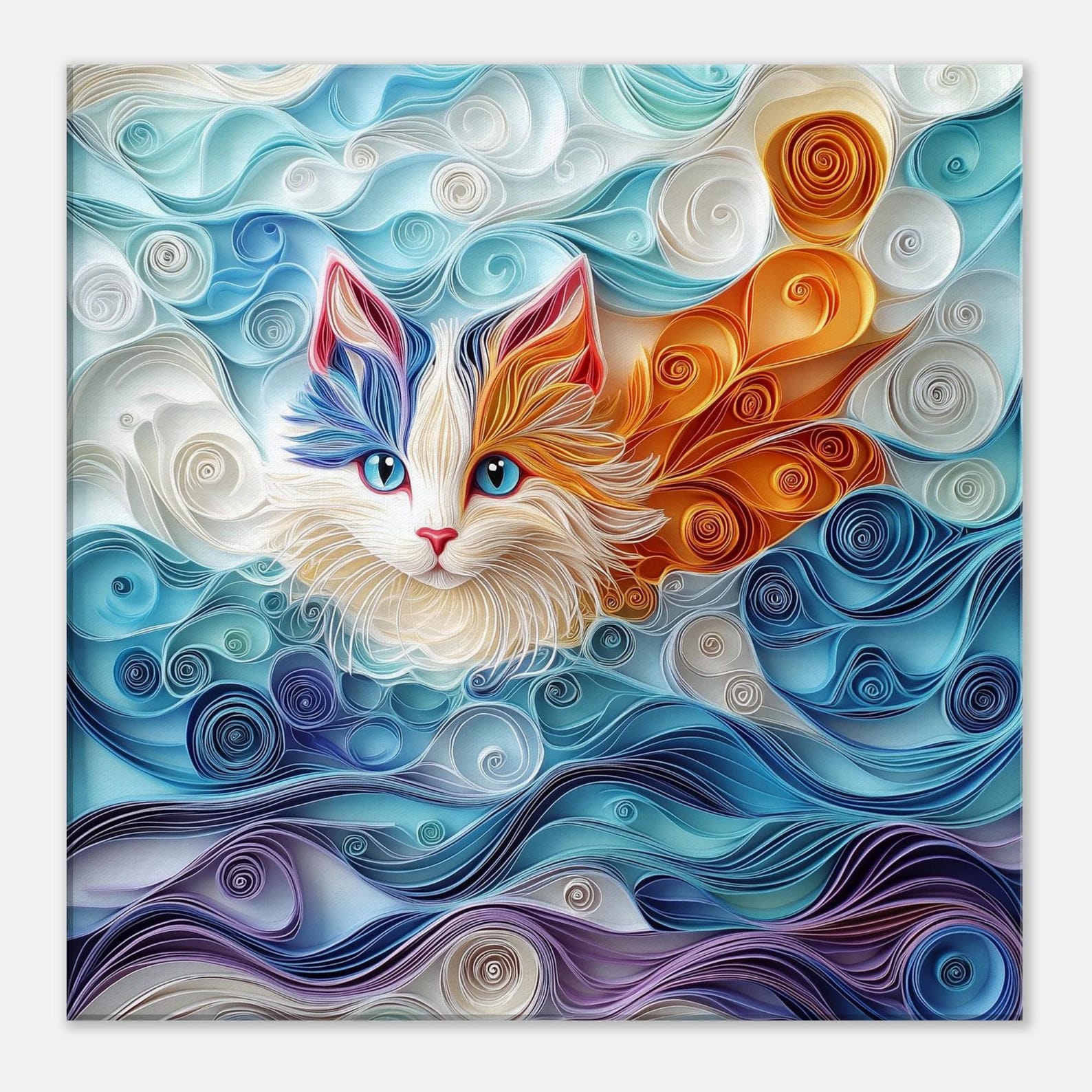 Ocean Gaze, Paper Quilling Artwork of a Cat in Water, Quilled Paper ...