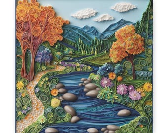 Forest Lake Sunrise, Paper Quilling Artwork of a Serene Landscape ...