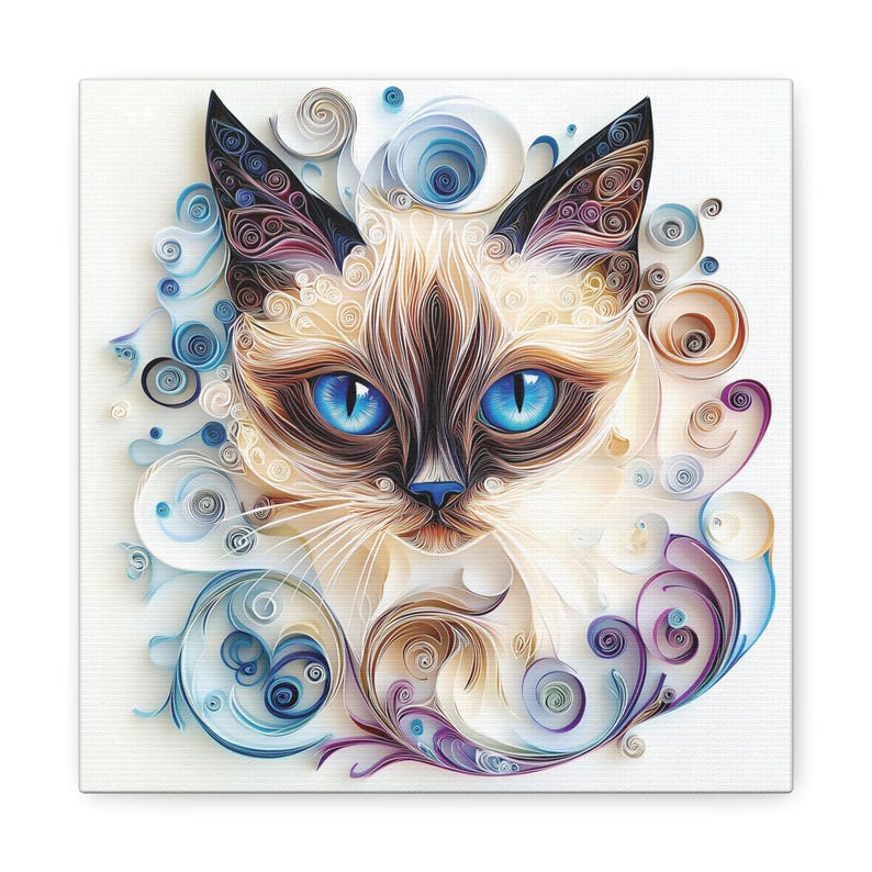Sapphire Gaze Cat, Paper Quilling Artwork of a Feline With Striking ...