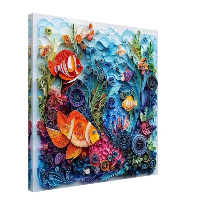 Underwater Paradise, Paper Quilling Artwork of Colorful Fish in a Coral ...