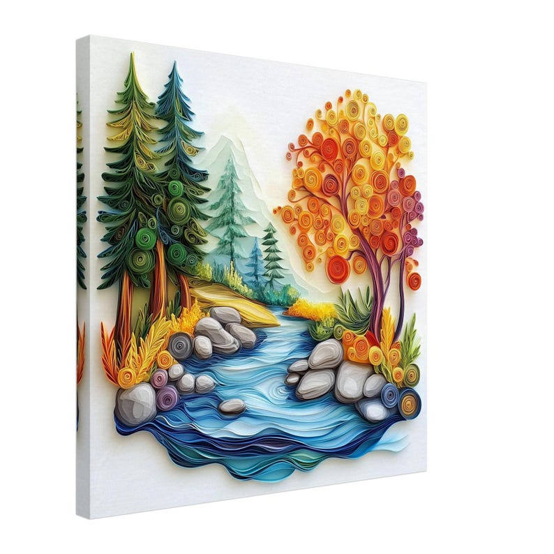 Autumn River, Paper Quilling Artwork of a Fall Landscape With Flowing ...