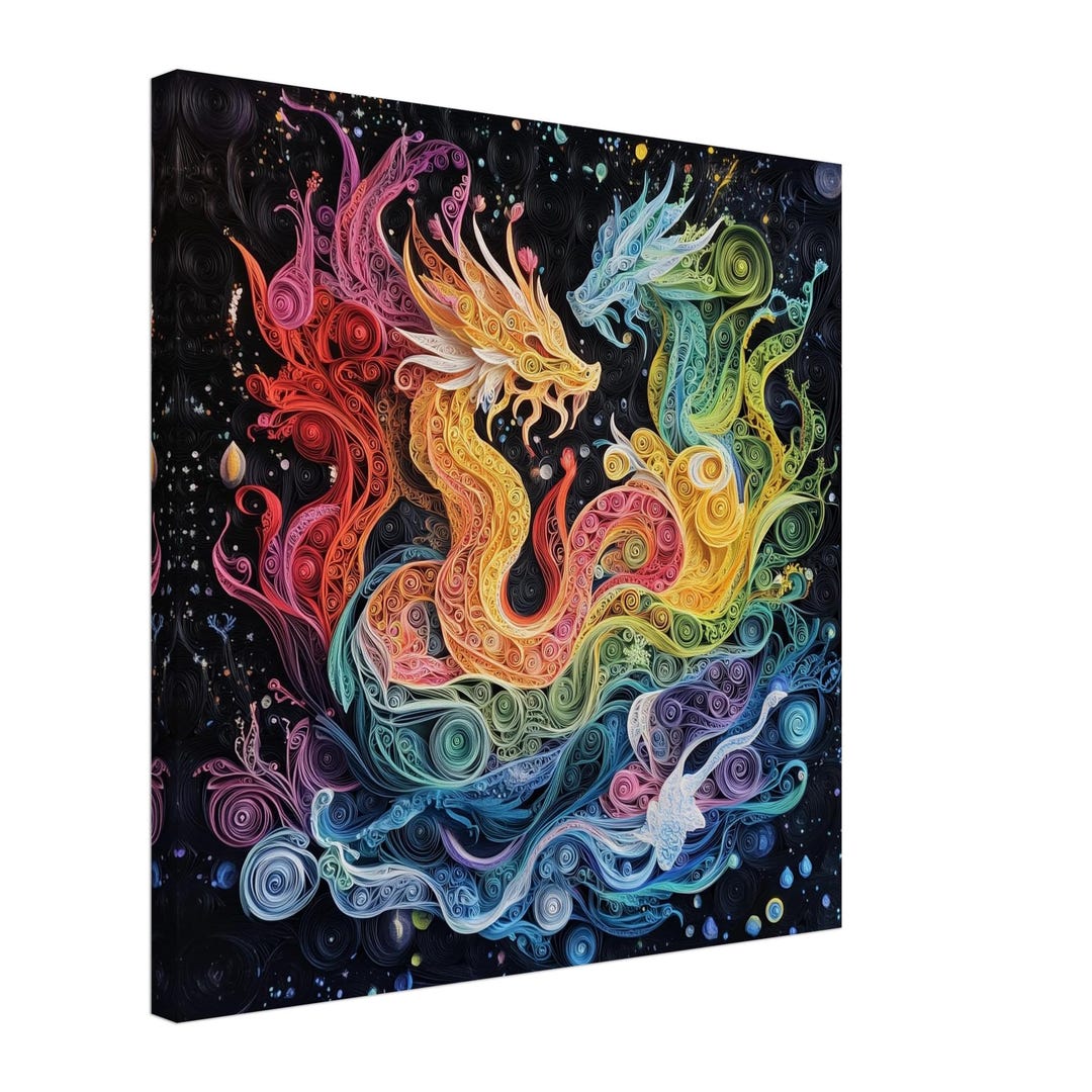 Celestial Dragon Encounter, Paper Quilling Artwork of Two Mythical ...