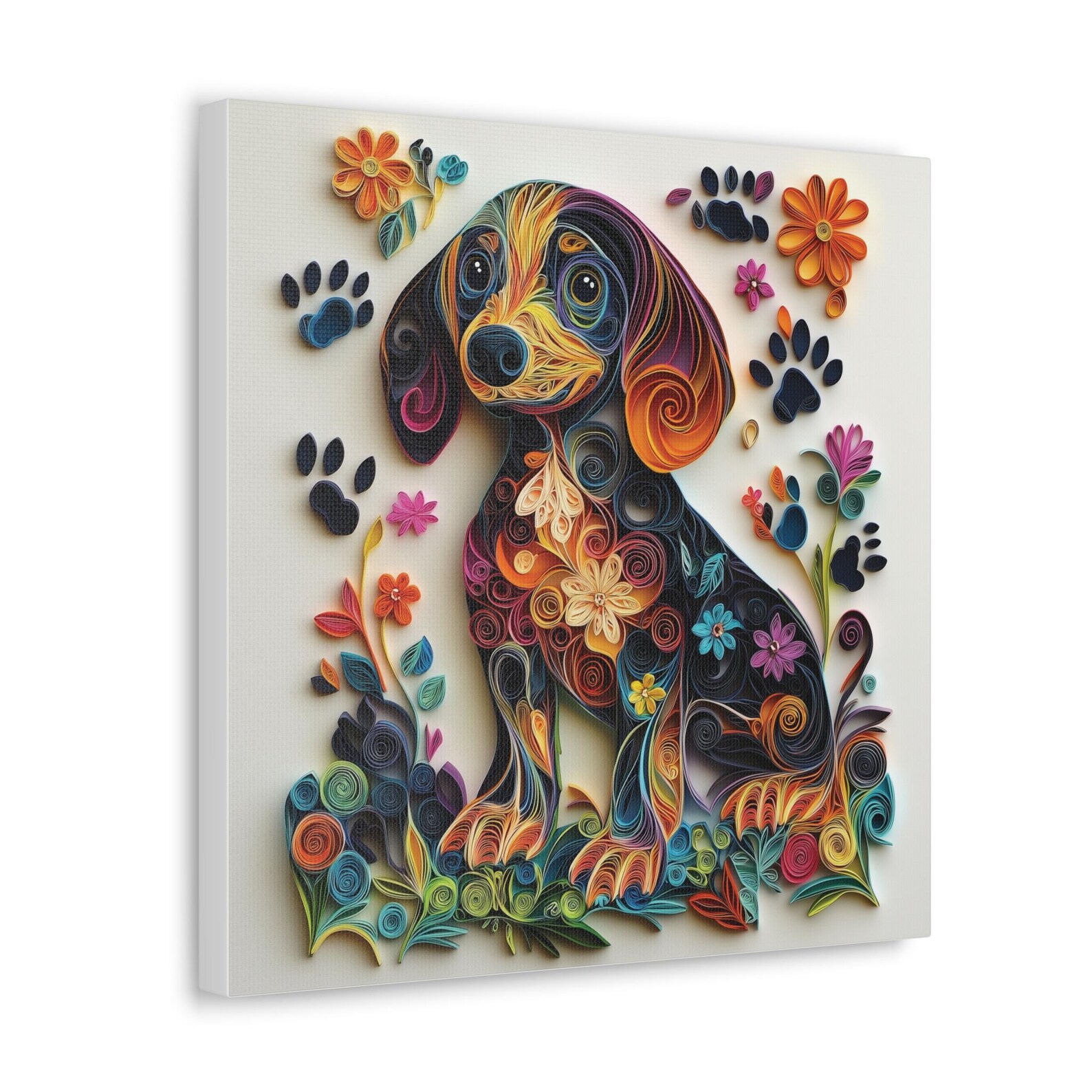 Playful Dachshund, Paper Quilling Artwork of a Colorful Dog With Floral ...