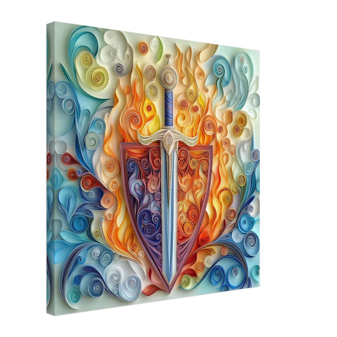Elemental Sword and Shield, Paper Quilling Artwork of Fire and Water ...