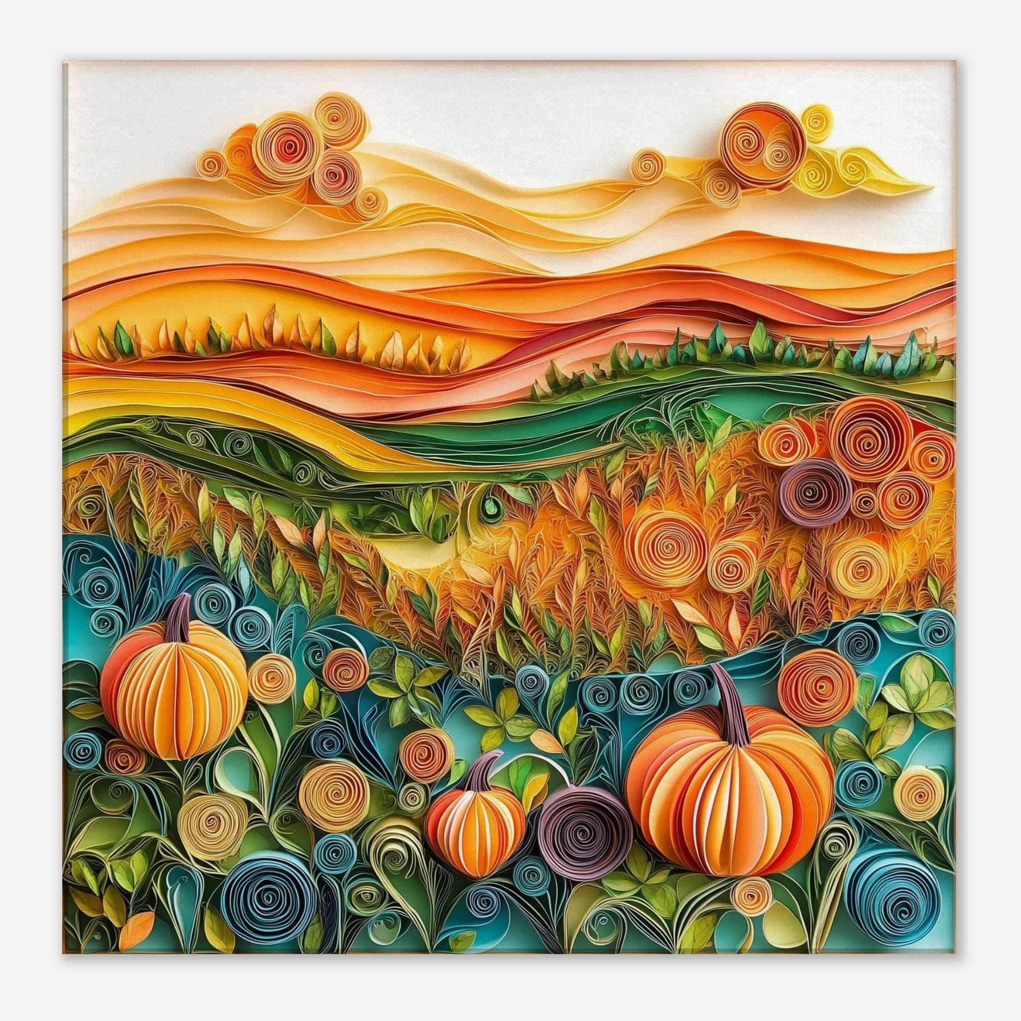 Autumn Harvest, Paper Quilling Artwork of Pumpkins in a Fall Landscape ...