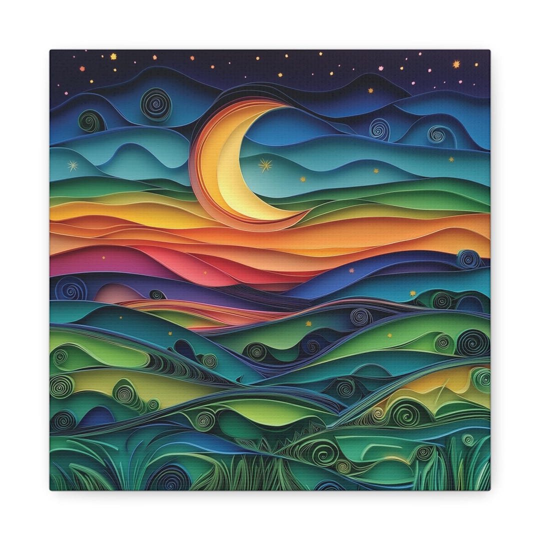 Dreamy Nightscape, Paper Quilling Artwork of a Crescent Moon and ...