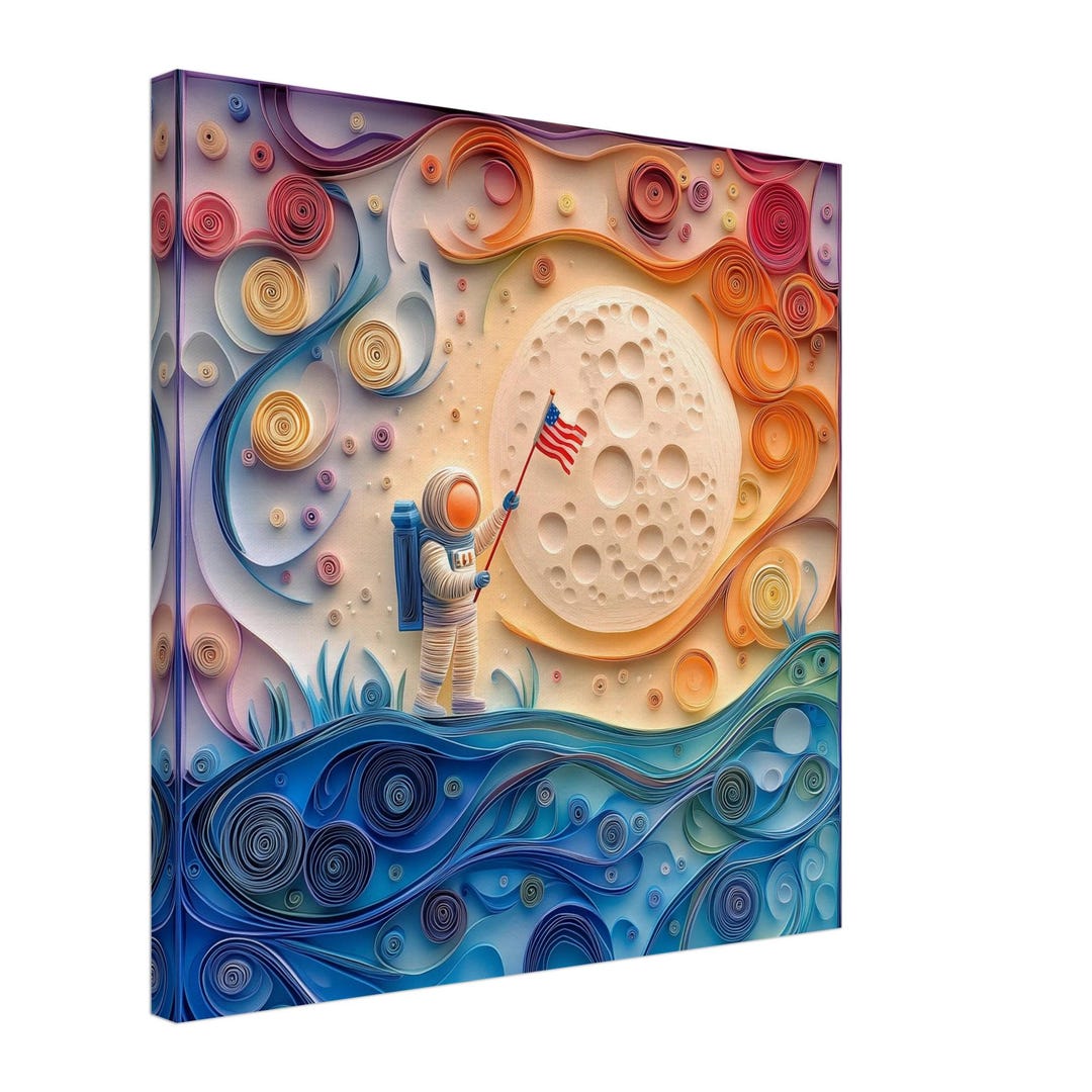 Moon Landing, Paper Quilling Artwork of an Astronaut Planting the Flag ...