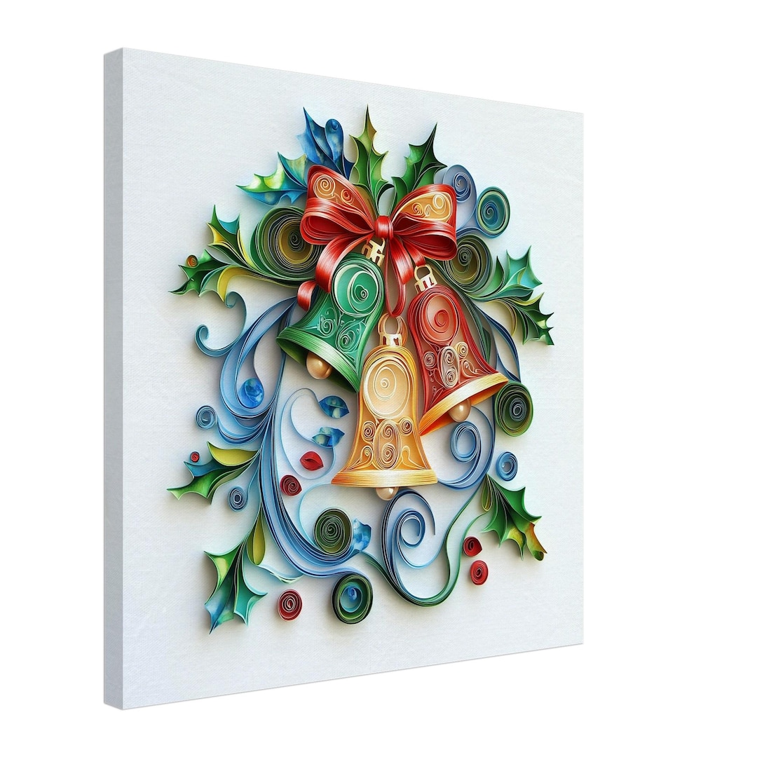 Christmas Bells, Paper Quilling Artwork of Colorful Bells and Holly ...