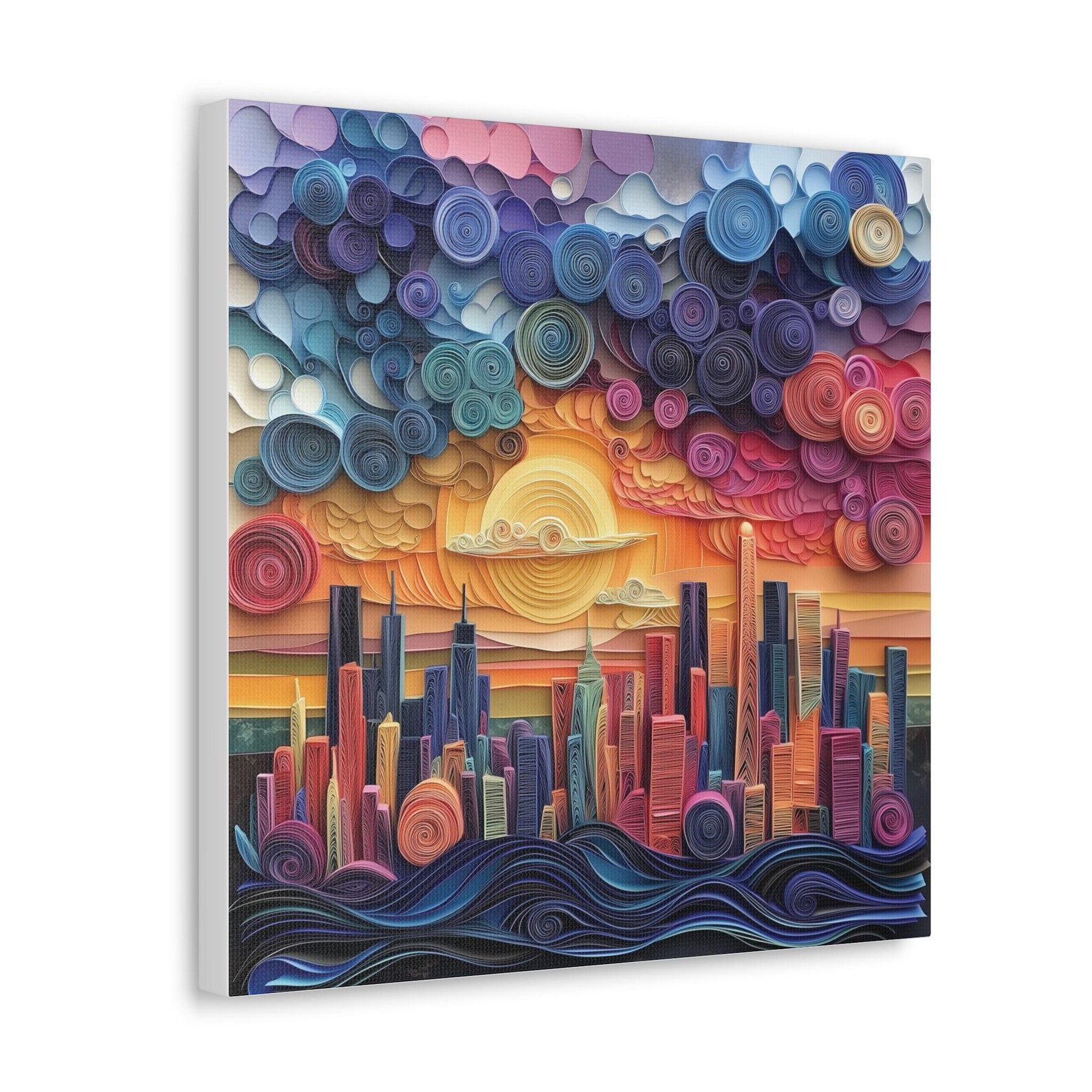 Radiant Cityscape, Paper Quilling Artwork of a Skyline at Sunset ...