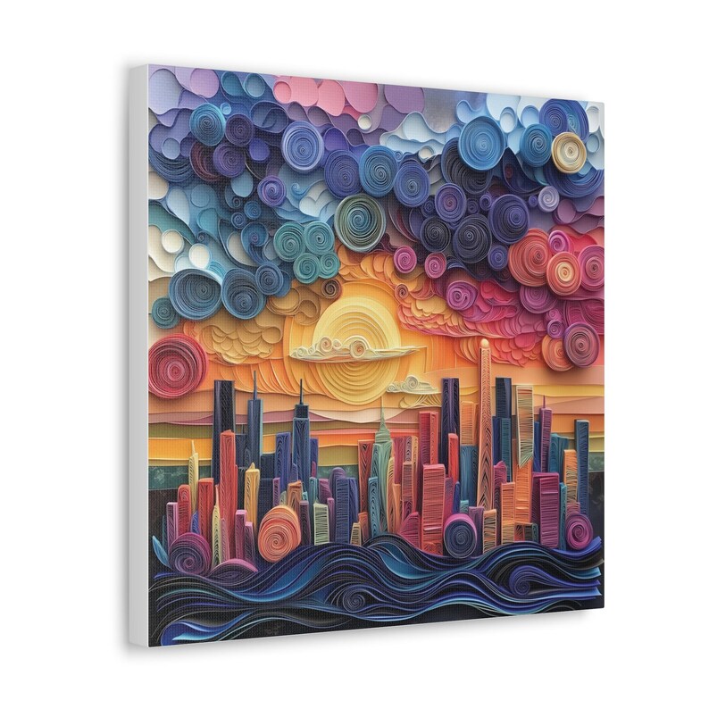 Radiant Cityscape, Paper Quilling Artwork of a Skyline at Sunset ...