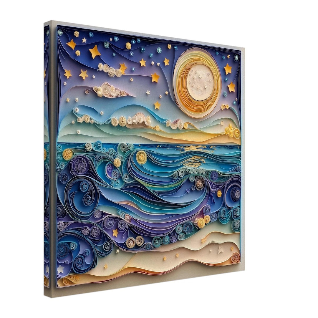 Moonlit Ocean, Paper Quilling Artwork of a Night Sky Over the Ocean ...