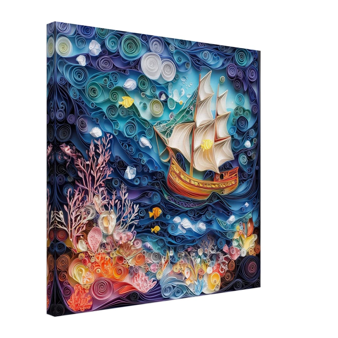Pirate Ship on the Ocean, Paper Quilling Artwork of a Sailing Ship and ...