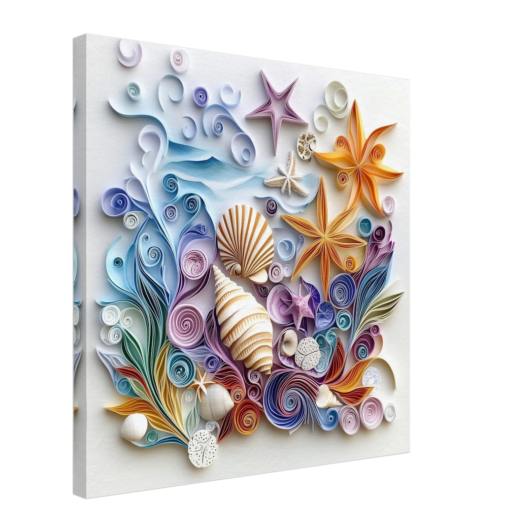 Seashells and Starfish by the Shore, Paper Quilling Artwork of Ocean ...