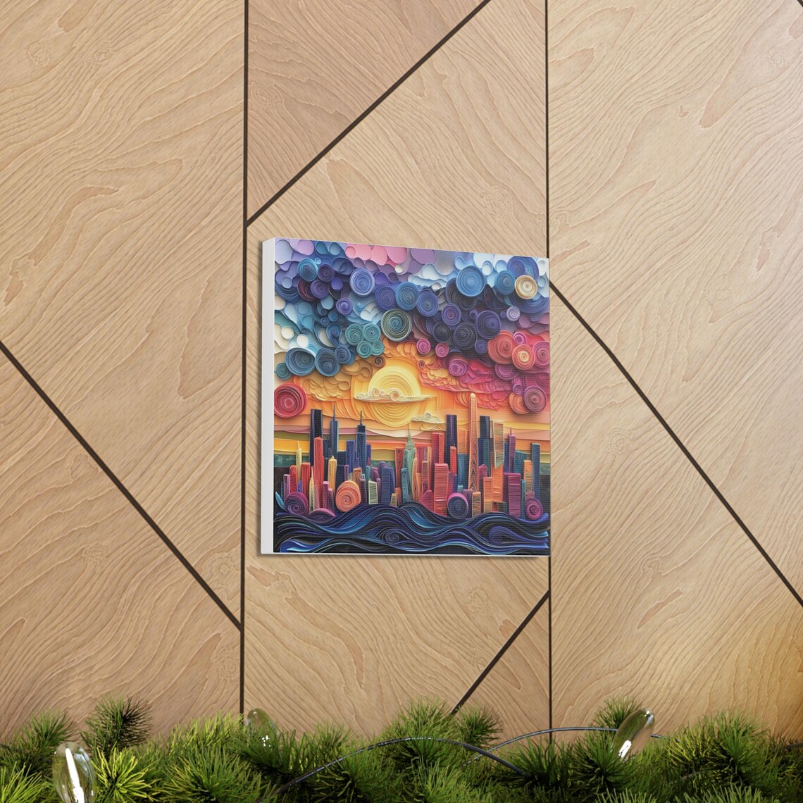 Radiant Cityscape, Paper Quilling Artwork of a Skyline at Sunset ...