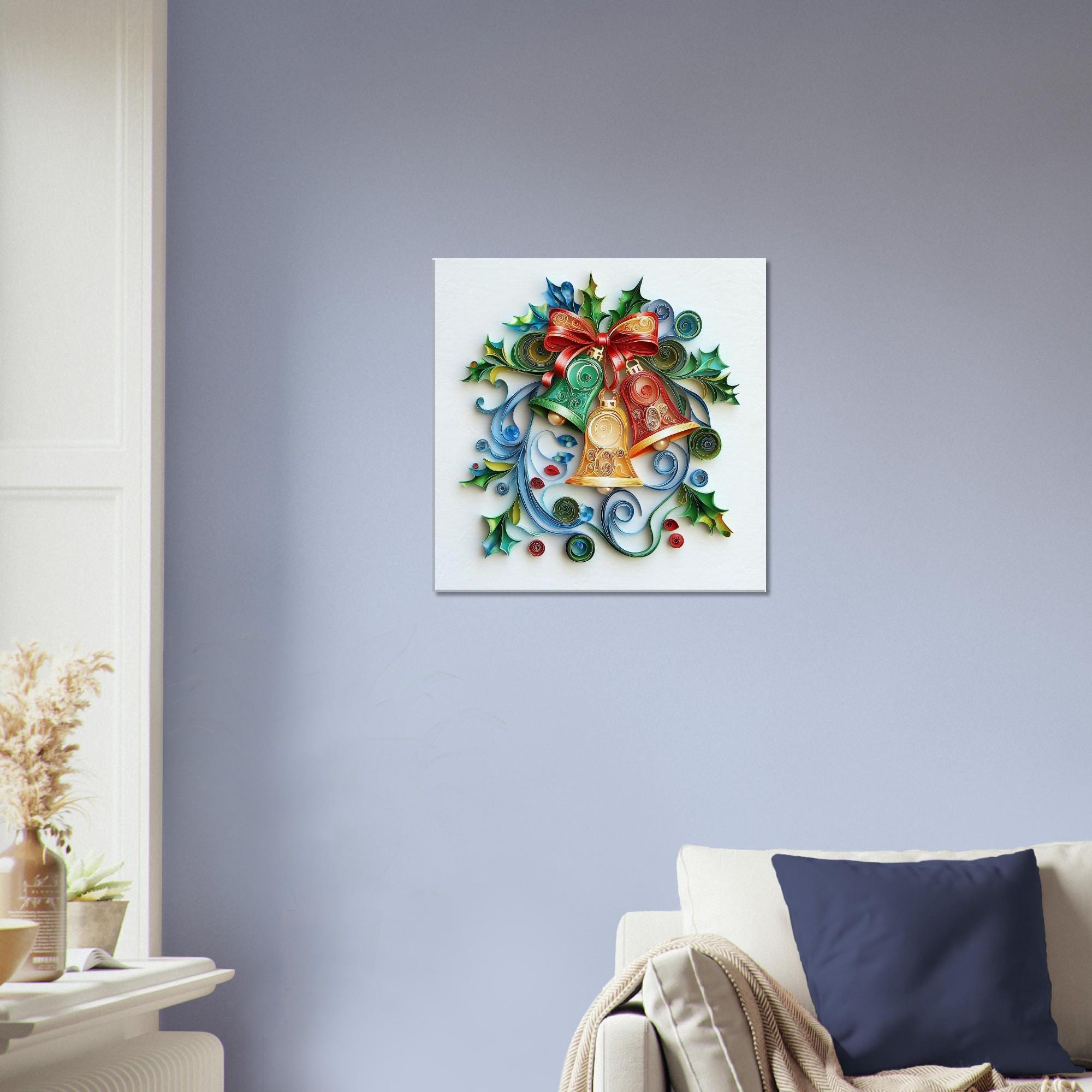 Christmas Bells, Paper Quilling Artwork of Colorful Bells and Holly ...