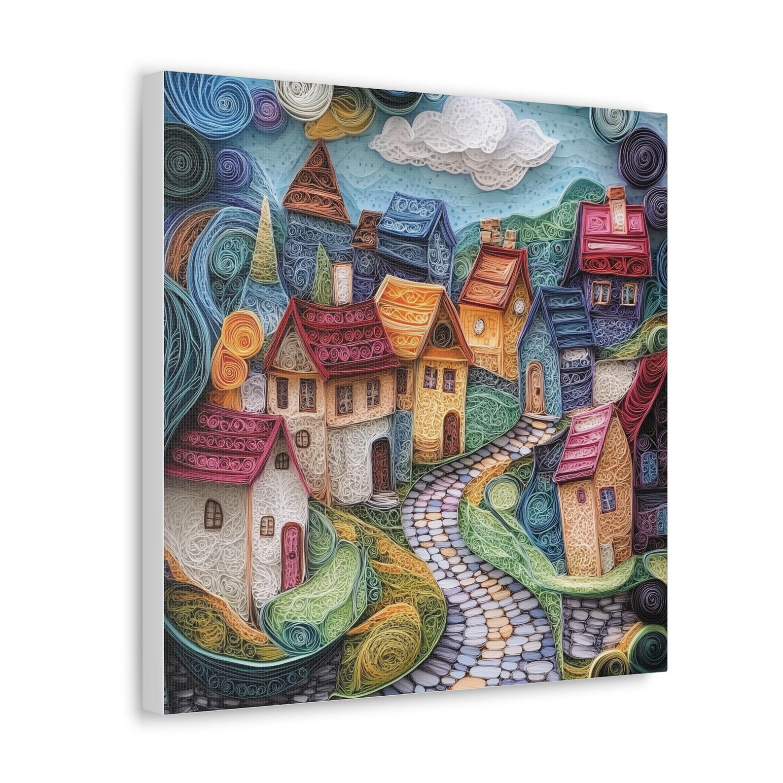 Charming Village Scene, Paper Quilling Artwork of Quaint Cottages and ...