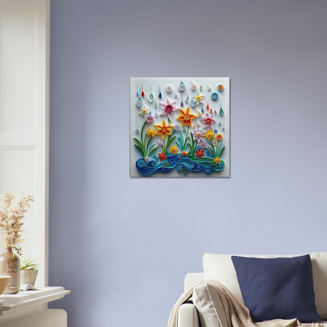 Spring Blossom, Paper Quilling Artwork of Colorful Flowers and Water ...