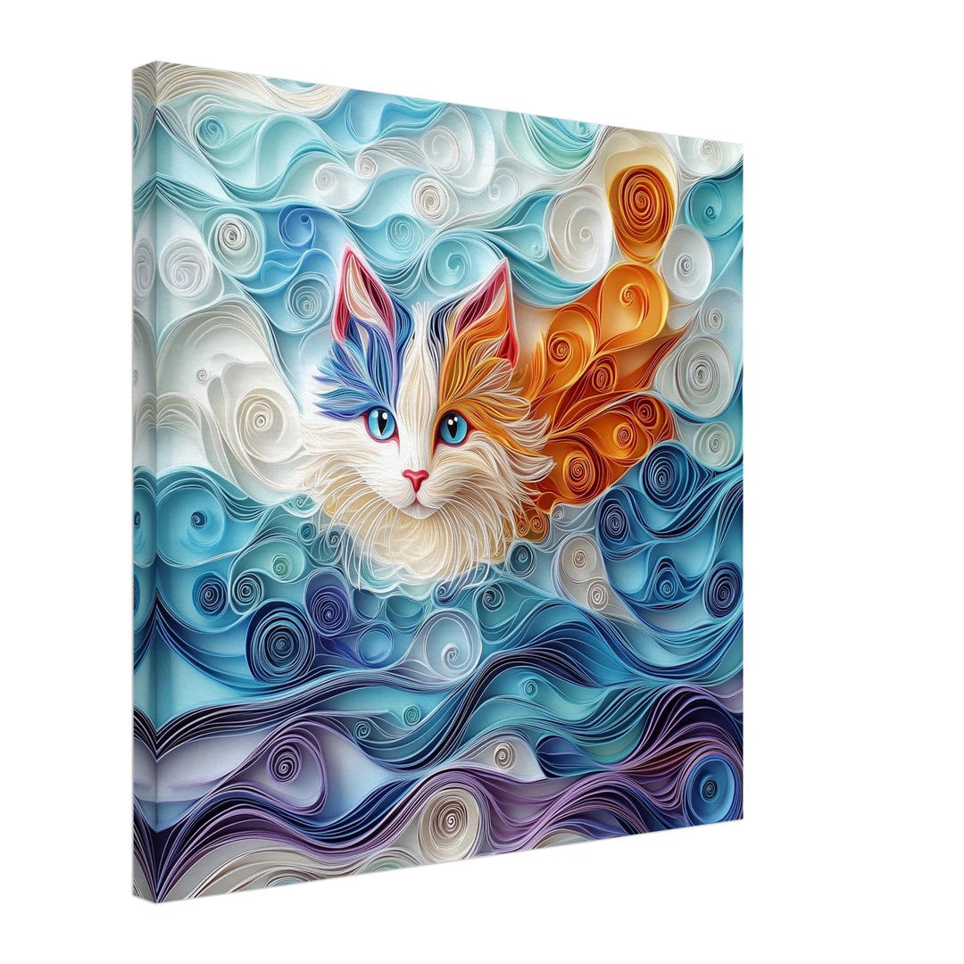 Ocean Gaze, Paper Quilling Artwork of a Cat in Water, Quilled Paper ...