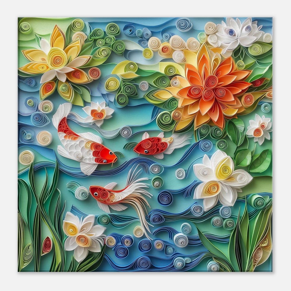 Koi Fish Pond, Paper Quilling Artwork of Fish and Water Lilies, Quilled ...
