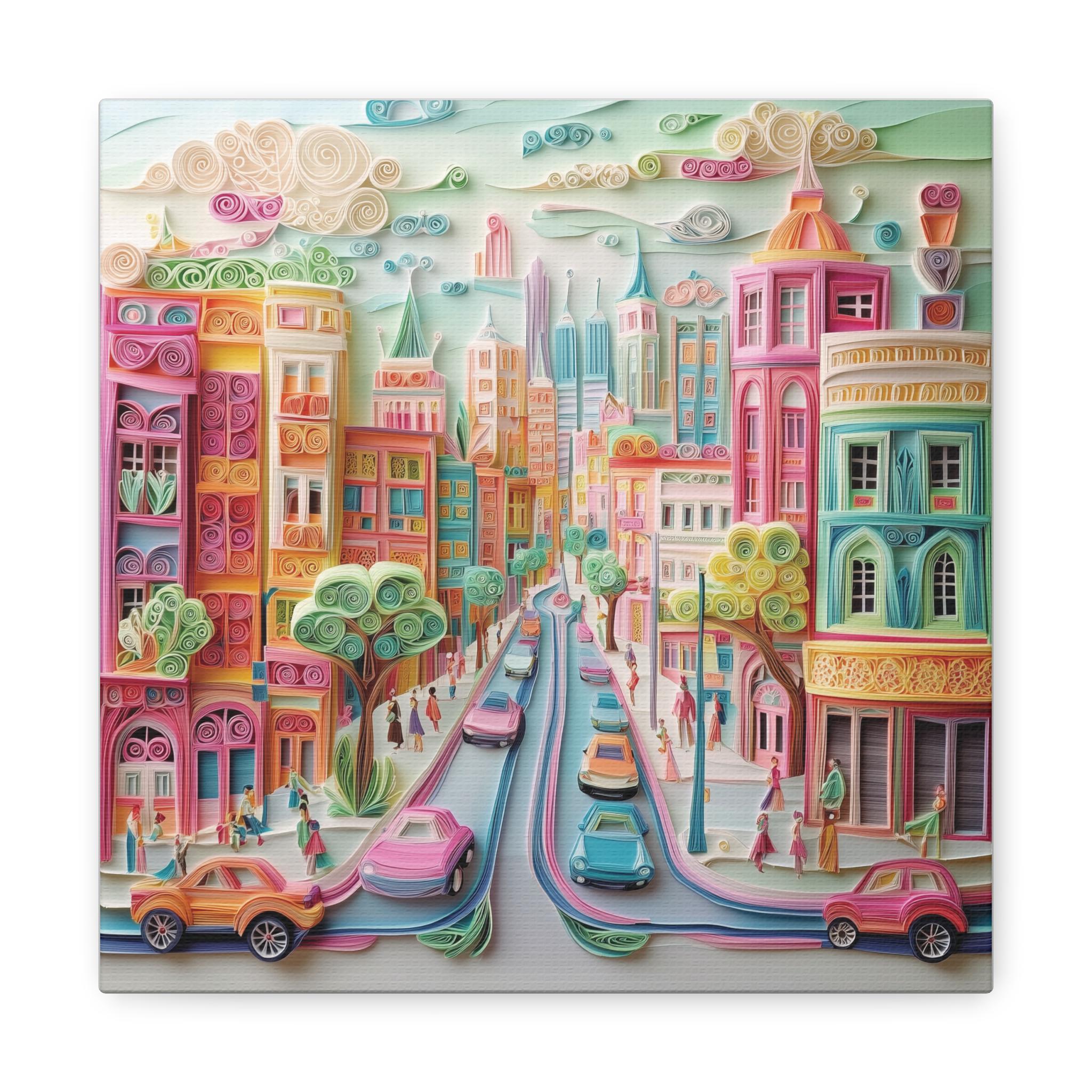 Vibrant City Street, Paper Quilling Artwork of a Lively Urban Scene ...