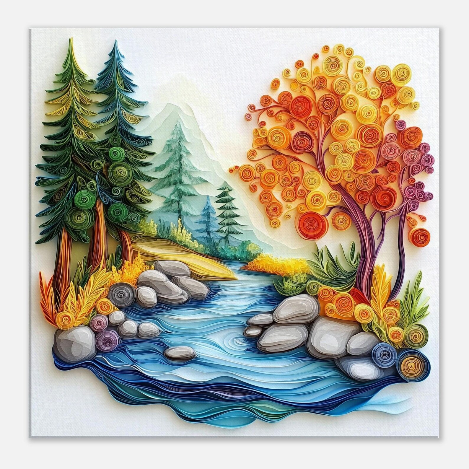 Autumn River, Paper Quilling Artwork of a Fall Landscape With Flowing ...
