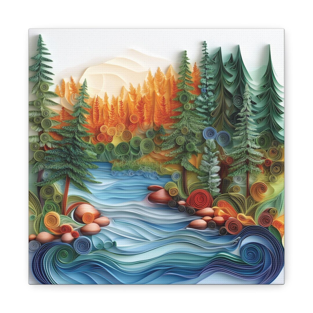 Tranquil Forest Stream, Paper Quilling Artwork of Autumn Trees and ...
