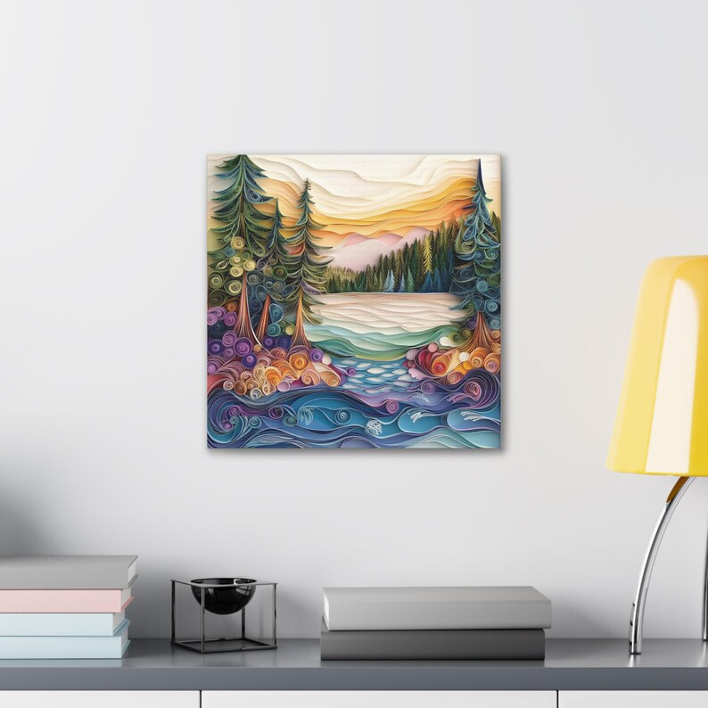 Forest Lake Sunrise, Paper Quilling Artwork of a Serene Landscape ...