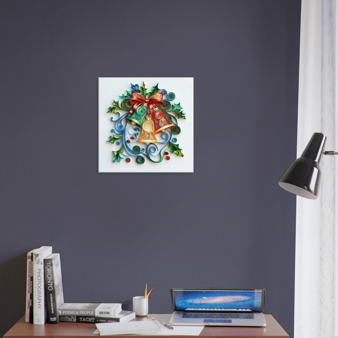 Christmas Bells, Paper Quilling Artwork of Colorful Bells and Holly ...