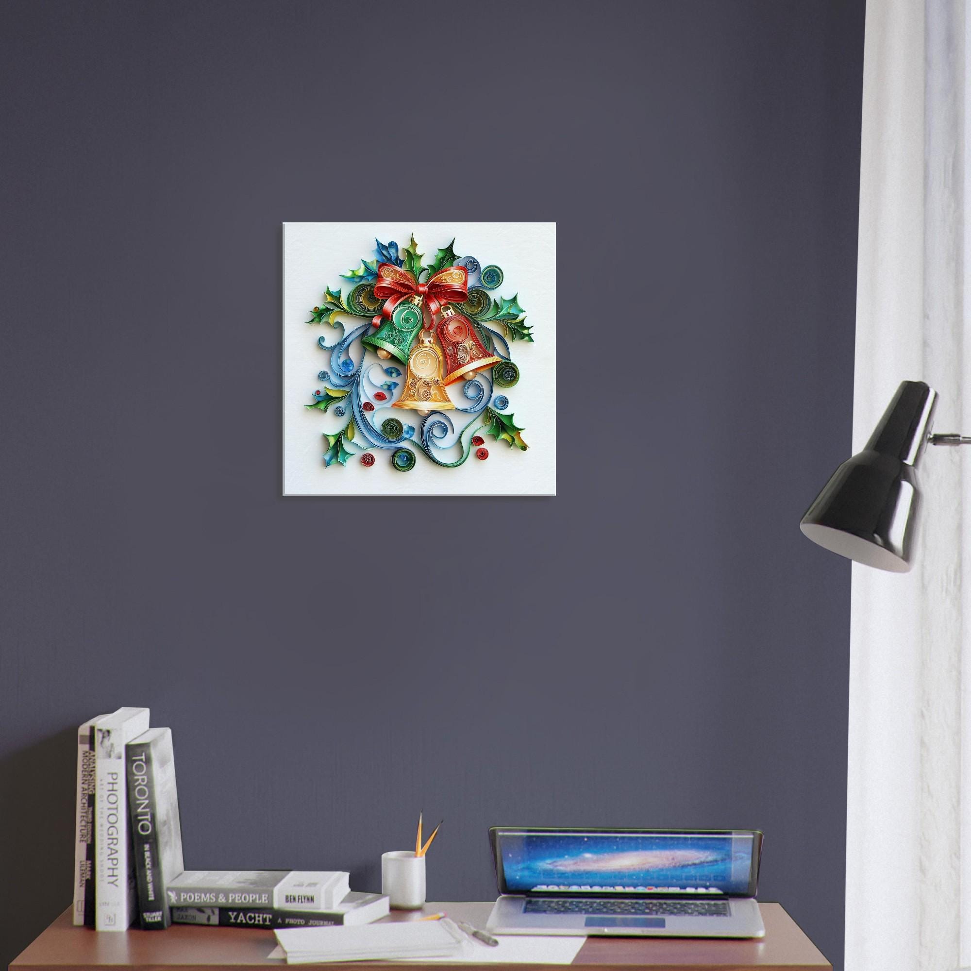 Christmas Bells, Paper Quilling Artwork of Colorful Bells and Holly ...