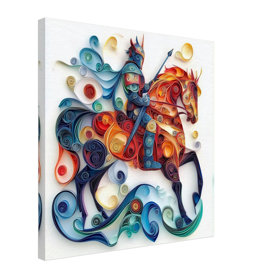 Valiant Knight on Steed, Paper Quilling Artwork of a Medieval Rider, Quilled Paper Design Canvas ...