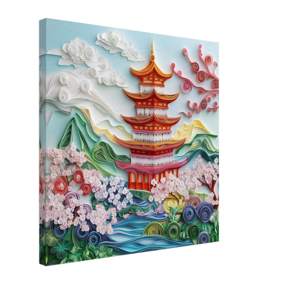 Serene Temple, Paper Quilling Artwork of a Japanese Temple Amidst ...