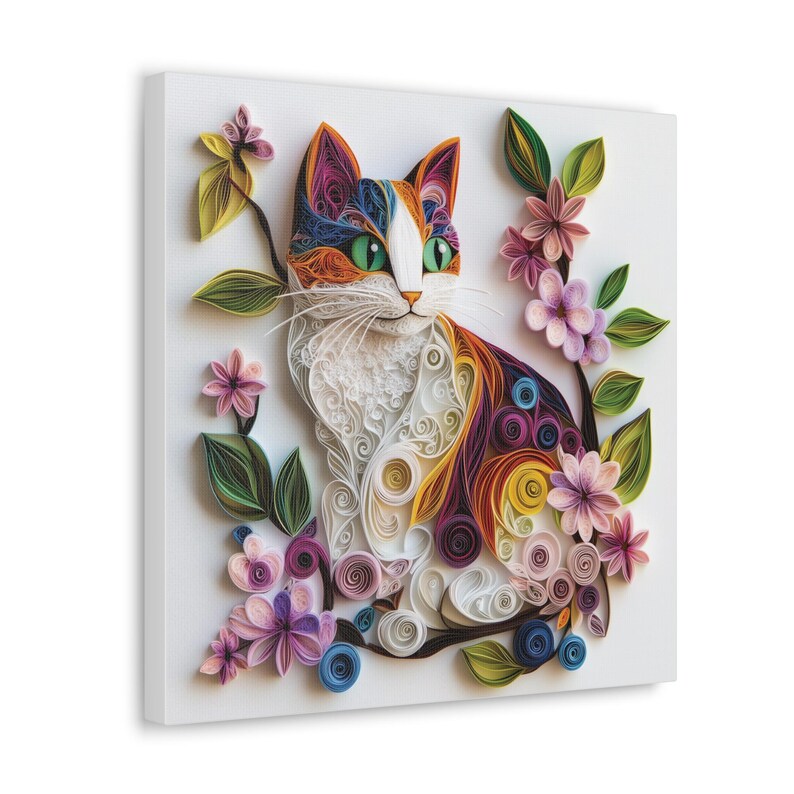 Floral Cat, Paper Quilling Artwork of a Feline Among Blossoms, Quilled ...