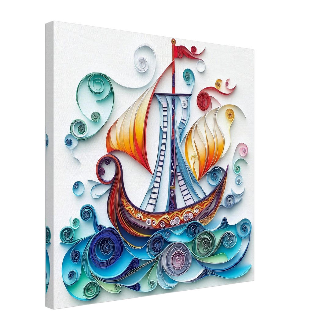 Viking Ship on Quilled Waves, Paper Quilling Artwork of Nordic Vessel ...