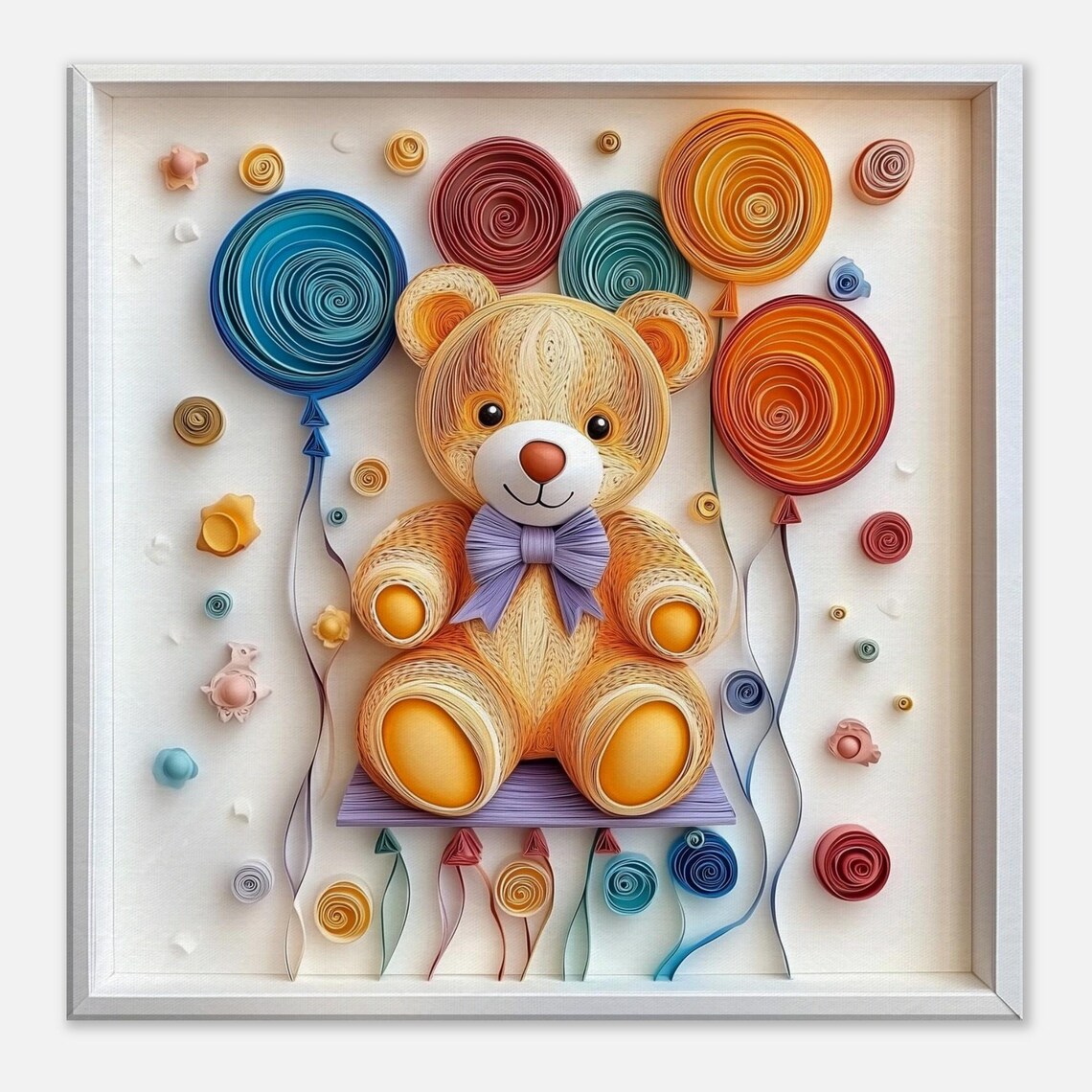 Teddy Bear Fun, Paper Quilling Artwork of a Teddy Bear With Balloons ...