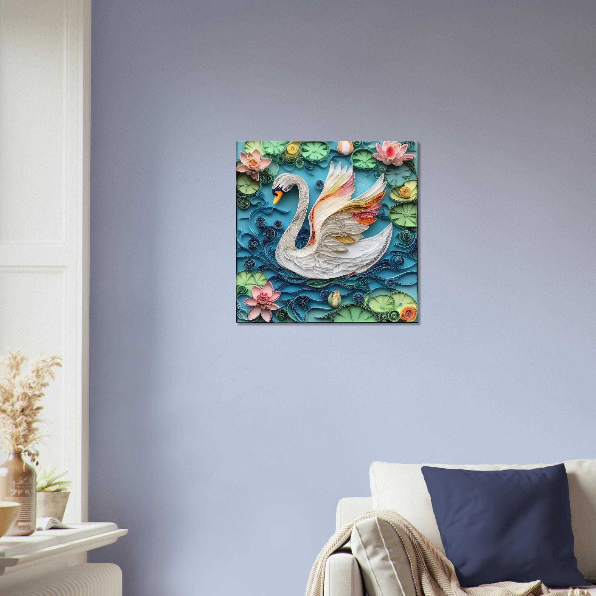 Graceful Swan, Paper Quilling Artwork of a Swan Among Lotus Flowers ...