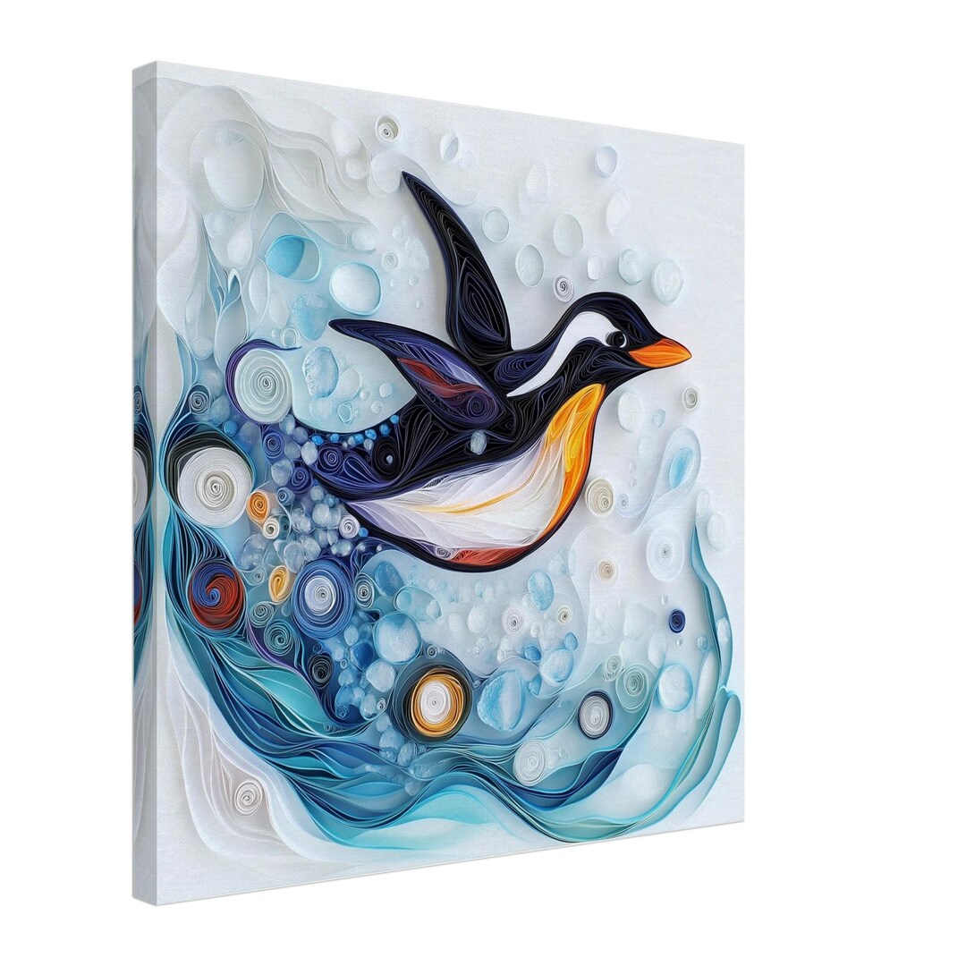 Penguin in Flight, Paper Quilling Artwork of a Penguin and Ocean Waves ...