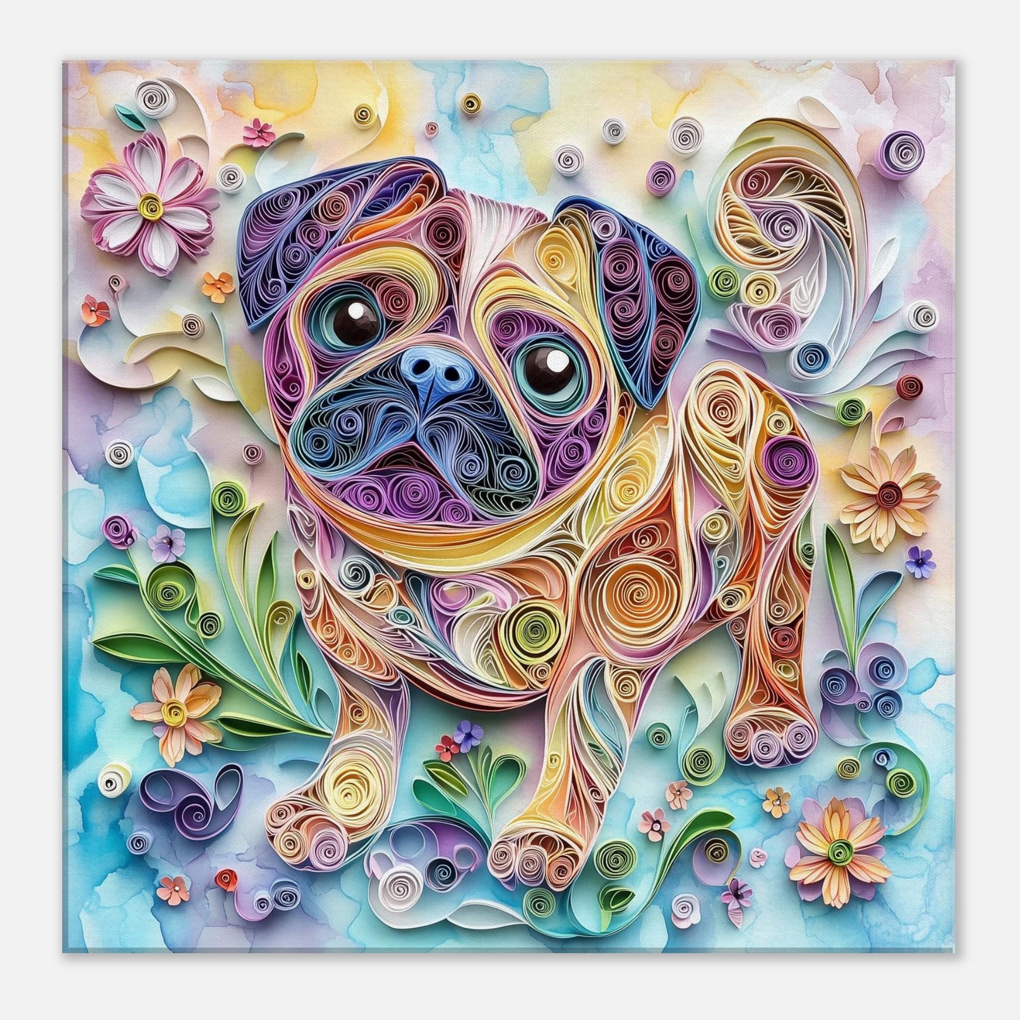 Sweet Floral Pug, Paper Quilling Artwork of a Dog, Quilled Paper Design ...